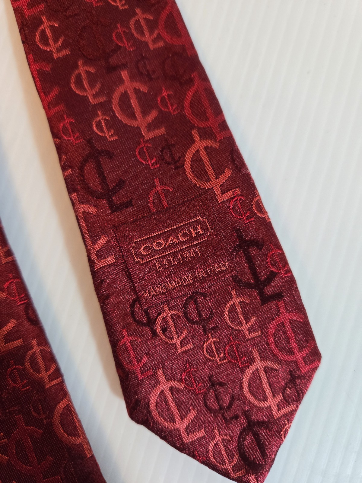 Coach Mens Vintage Dark Red Tie Necktie Made in Italy… - Gem