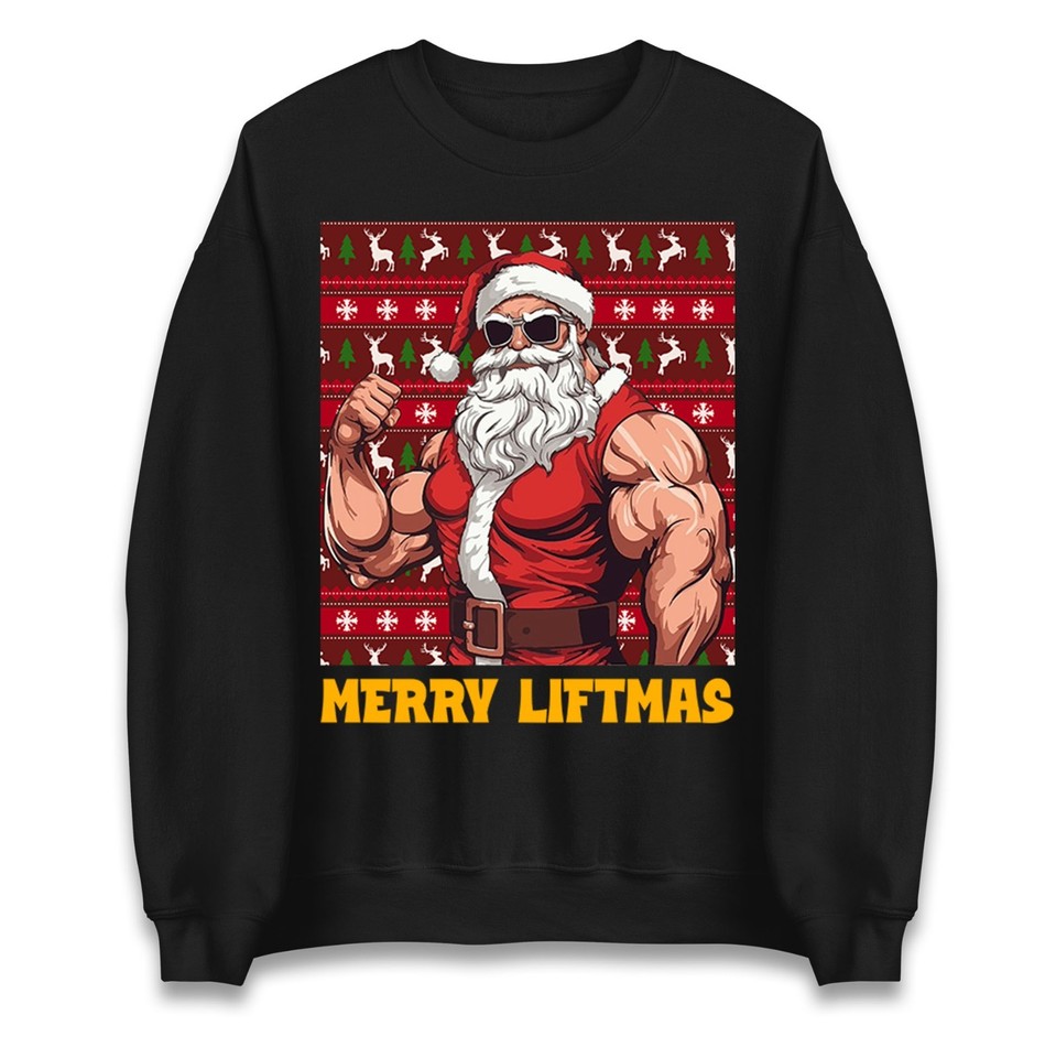 Merry Liftmas Funny Christmas Jumper, Santa Bodybuilder Xmas Sweater ...