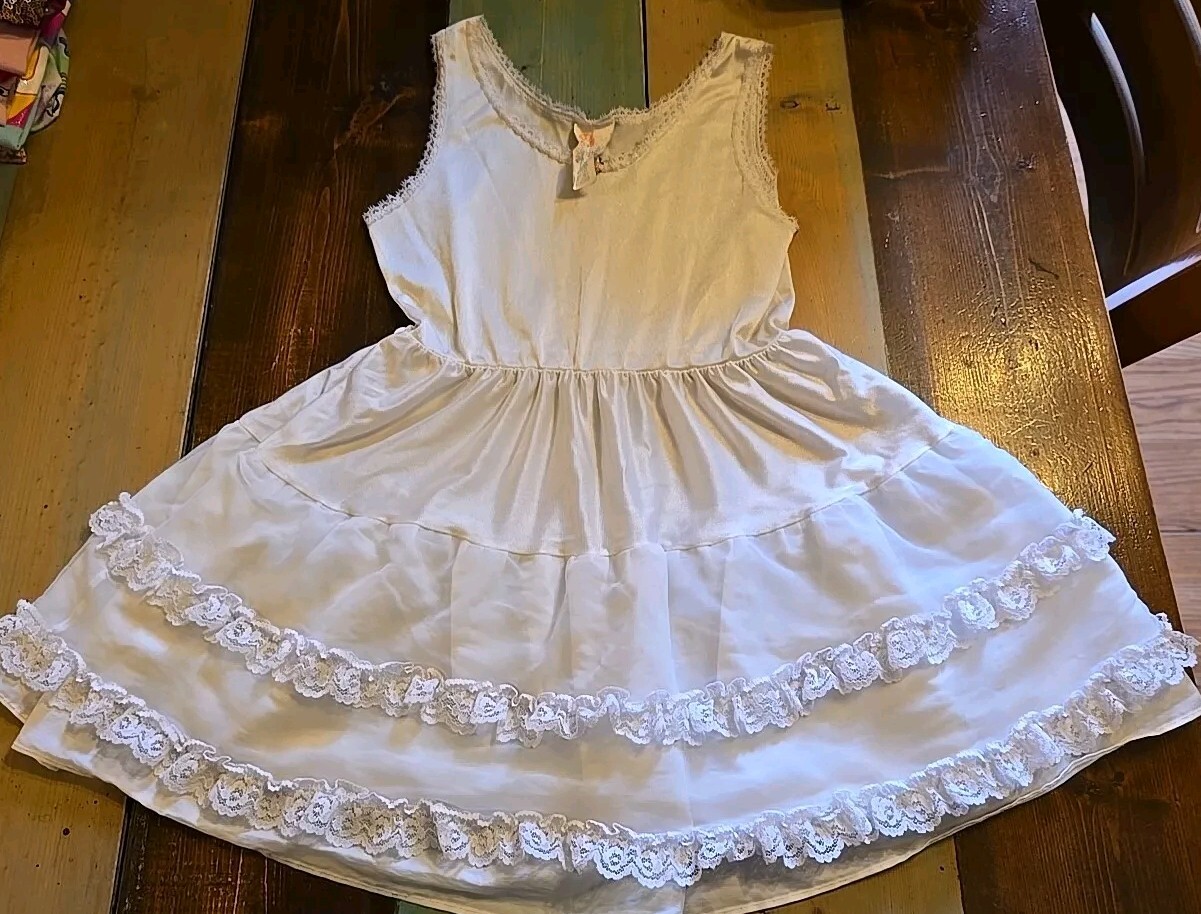 Girls Vintage Candy Kane By Imerman Lace Ruffled Slip… - Gem