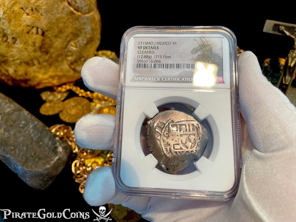 MEXICO 1715 FLEET NGC FULL DATE 4 REALES PIRATE SILVER SHIPWRECK COINS ...