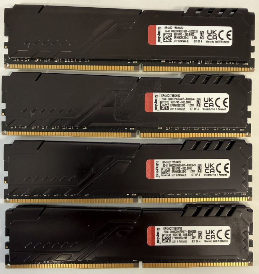 32GB (8GB x 4) Kingston FURY Beast KF436C17BBK4/32 DDR4 3600MT/s Memory ...