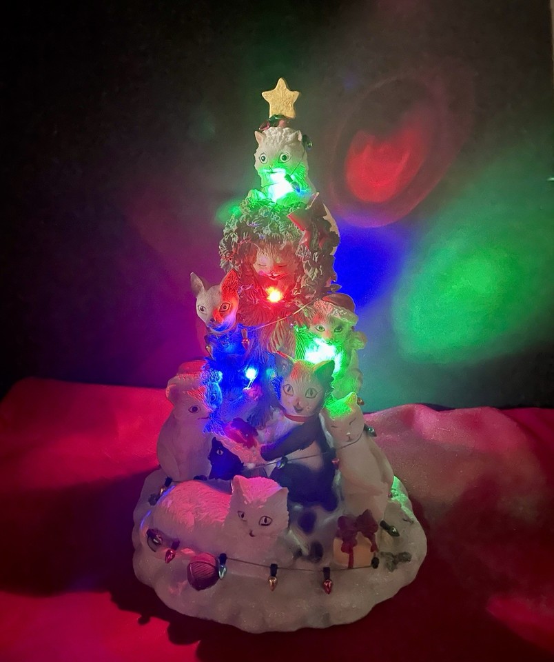 Kitty Cat Light Up Christmas Tree Table Centerpiece Working Resin | eBay
