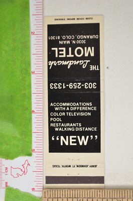 Vintage Matchbook Cover Hotel Landmark Motel Durango Colorado Lz4 | eBay