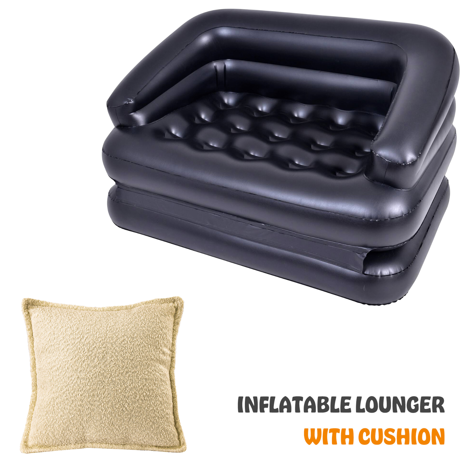 5 in 1 INFLATABLE DOUBLE COUCH SOFA LOUNGER MATTRESS AIRBED + FILLED ...