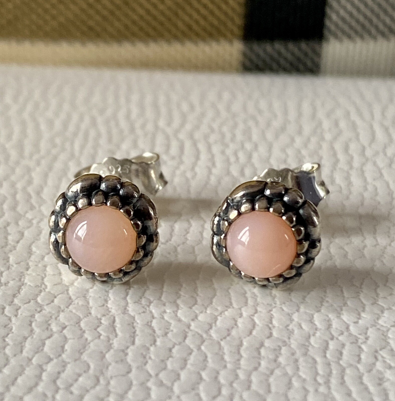 Genuine Pandora Pink Opal October Birthstone Stud Ear… - Gem