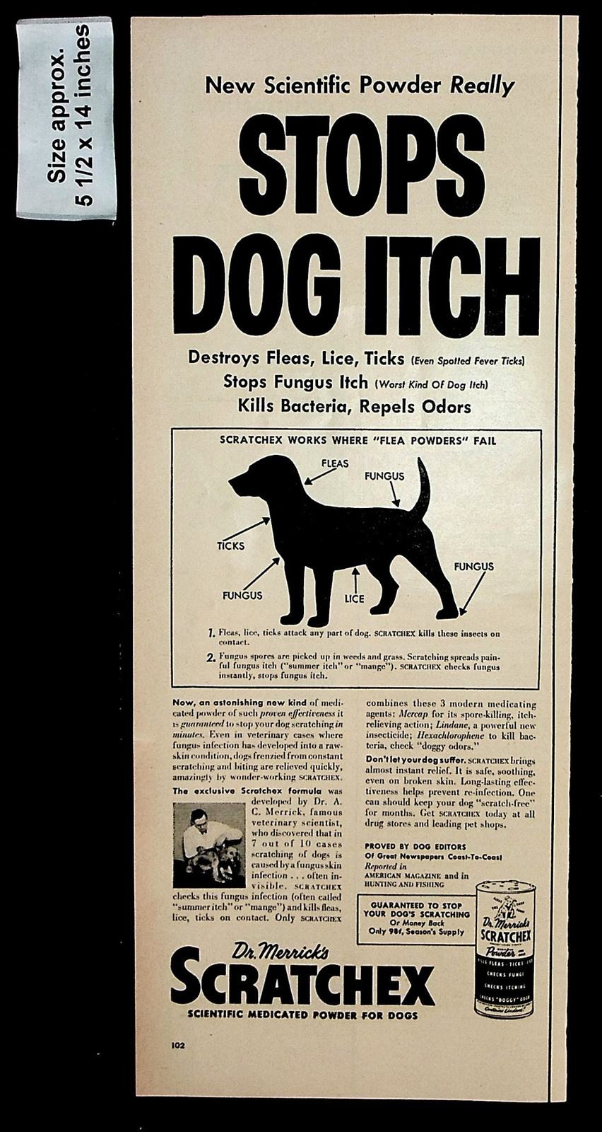 1956 Dr. Merrick's Scratchex Medicated Powder Dogs Itch Vintage Print ...