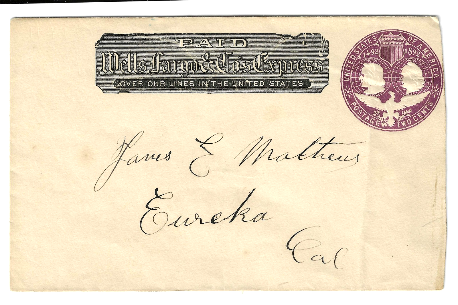 Wells Fargo & Company 2 Cent Columbian Postal Envelope US C65 | eBay