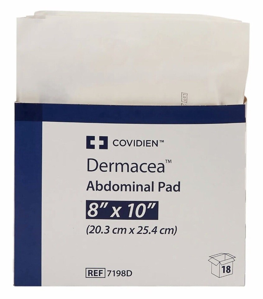 72 Pcs Coviden Dermacea 8 x 10 Inch Abdominal Sterile Pads - 4 Packs Of ...