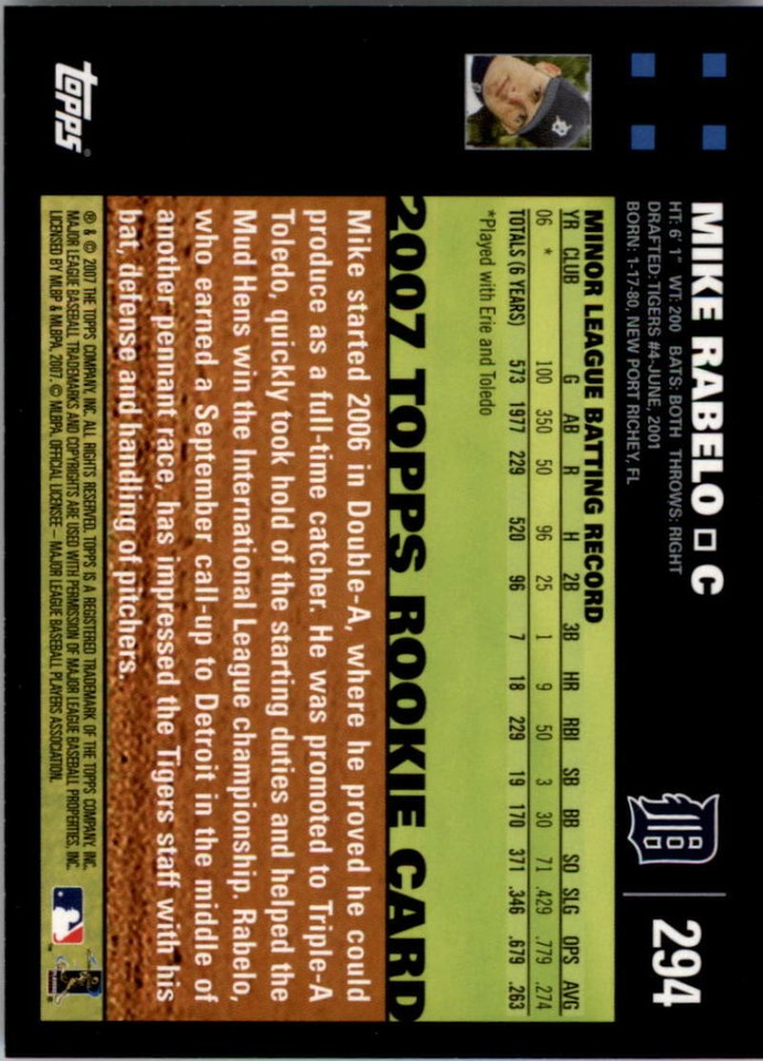 2007 Topps #294 Mike Rabelo NM-MT RC Rookie Tigers | eBay