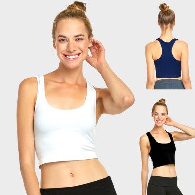 Women's Sports Bra Fitness Yoga Crop Tank Top Stretch Razorback Spandex ...