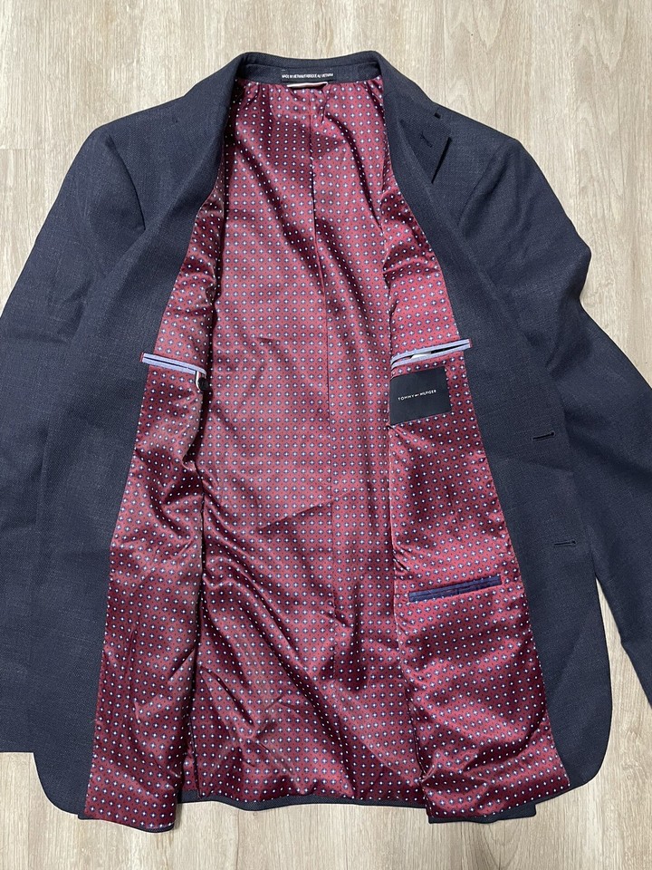 TOMMY HILFIGER Men's Modern-Fit TH Flex Wool Blue Weave Sport Coat ...