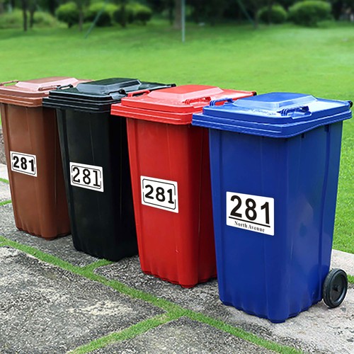 4x Personalised Wheelie Bin Numbers Vinyl Stickers Dustbin Sticker Peel ...