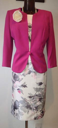 Jacques Vert pink ivory grey dress/jacket Mother of the Bride suit size ...