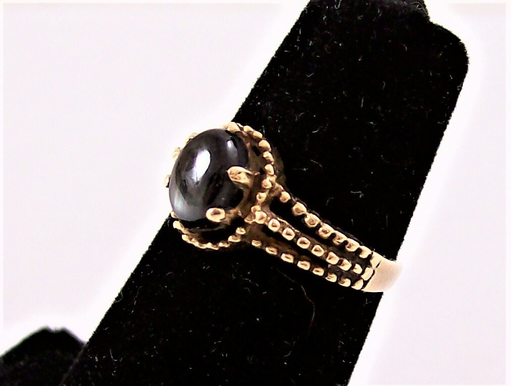 LATE ART DECO 10K YELLOW GOLD CABOCHON QUARTZ RING, DASON (BRAND), SIZE ...