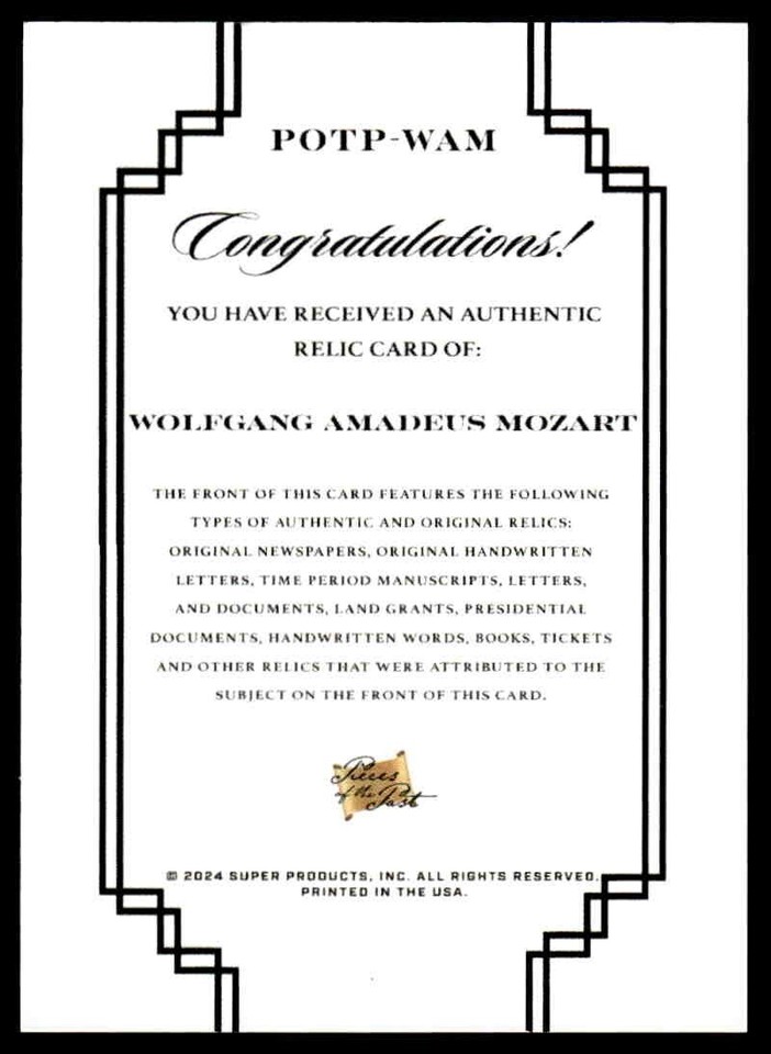 2024 KEEPSAKE EDITION PIECES OF PAST WOLFGANG AMADEUS MOZART RELIC CARD ...
