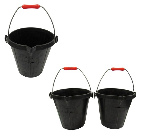 Large Heavy Duty Rubber Bucket 14L (Set of 1 or 2 Flexible Pouring Tub ...