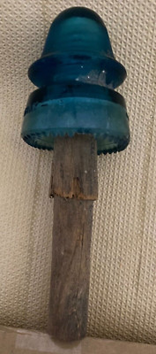 Hemingray 19 Aqua Blue Glass Insulator w/Wood Mounting Spindle | eBay