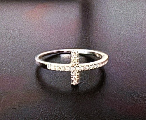 925 Sterling Silver Cubic Zirconia Thin Stackable Sideways Cross Ring 6 ...