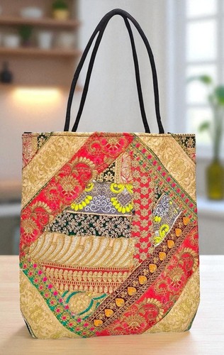 Boho Indian Patchwork Tote Bag | Handmade Brocade & Zari Shoulder Bag Ethnic | eBay