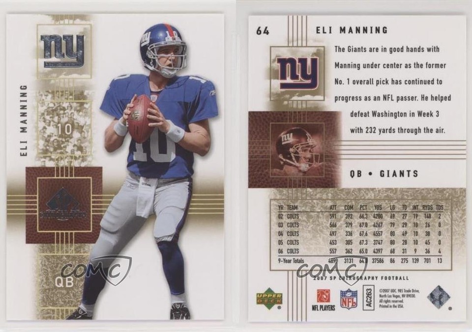 2007 SP Chirography Eli Manning #64 0o9 | eBay