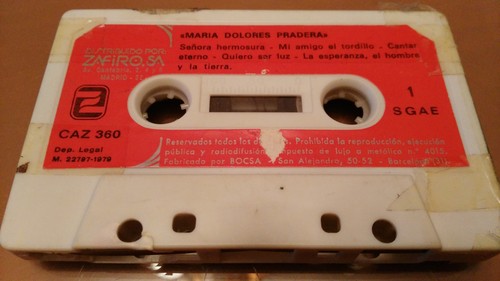 MARIA DOLORES PRADERA CINTA TAPE CASSETTE 1979 ETICHETTE CARTA ZAFIRO ...