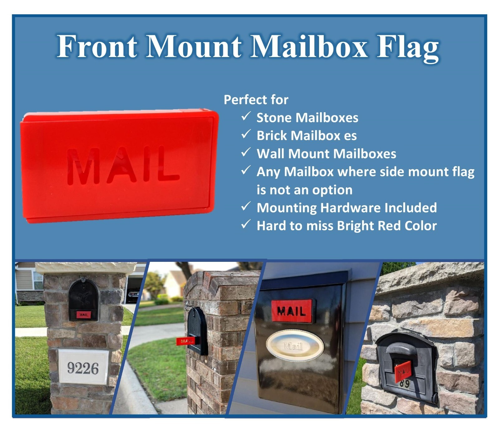 Plastic Front Mount Red Mailbox Flag for Brick, Stone Mailboxes Mail ...
