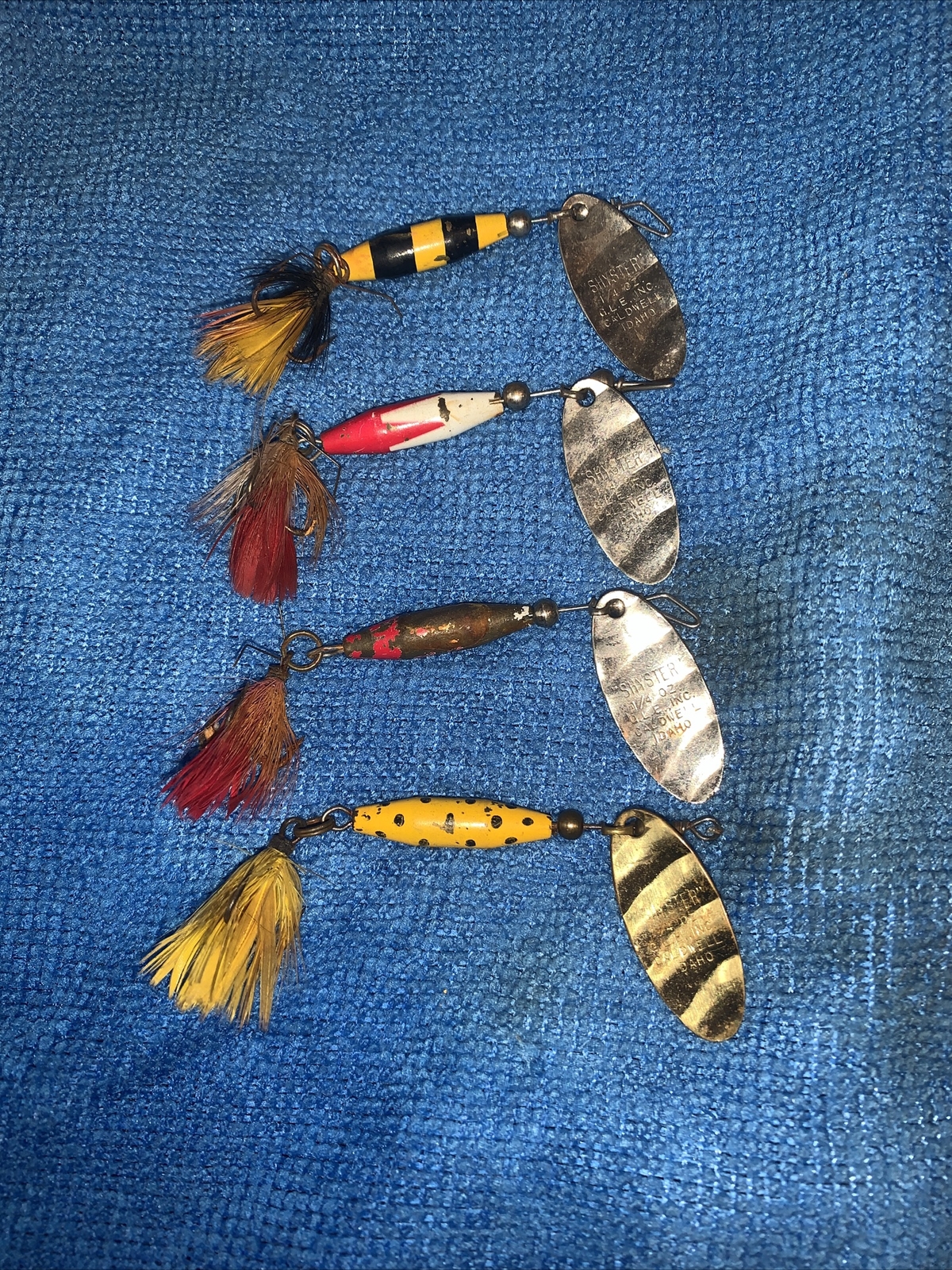 LOT OF 4 Vintage Glen L Evans SHYSTER 1 1/8" Inline Spinner Fishin 1 ...
