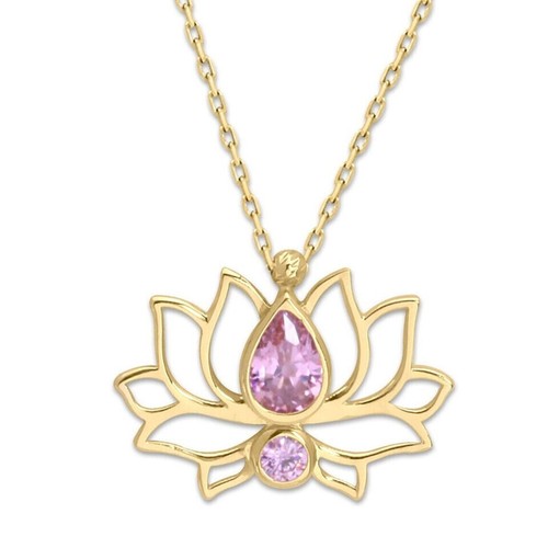 1Ct Pear Lab Created Pink Sapphire Lotus Flower Pendant 14K Yellow Gold ...
