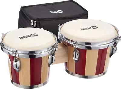 7" and 8" Bongo Drum Set with Padded Bag and Tuning Key, Red and ...