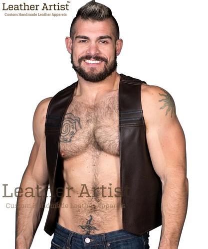 Custom Leather Fetish BAR Vest Open Chest GAY Vest Diamond Stitch ...