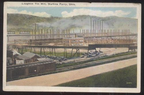 Postcard MARTINS FERRY OH Laughlin Tin Mill Factory/Plant Aerial view ...