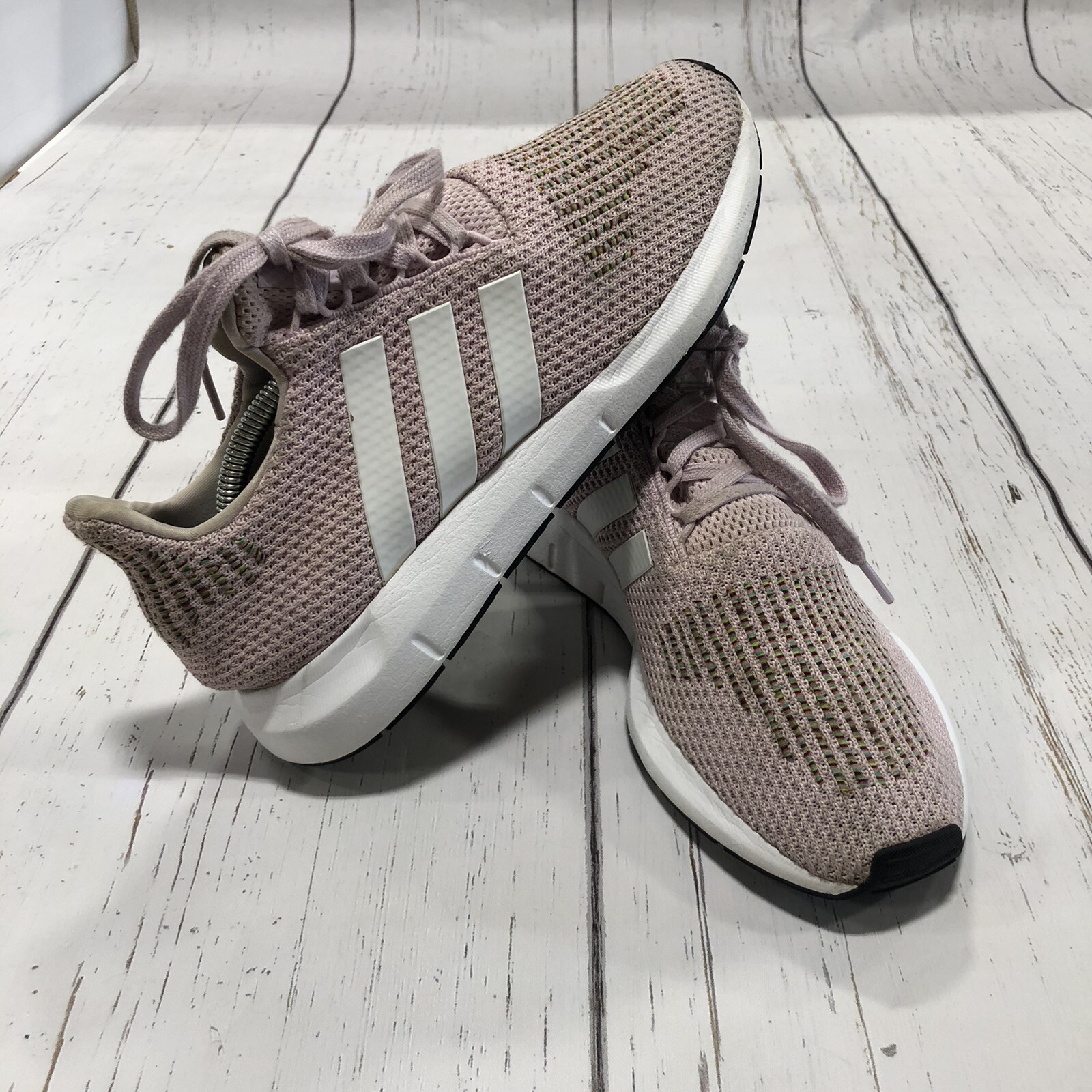 Adidas Swift Run Pink/rainbow Knit Mesh Lace Up Runni… - Gem