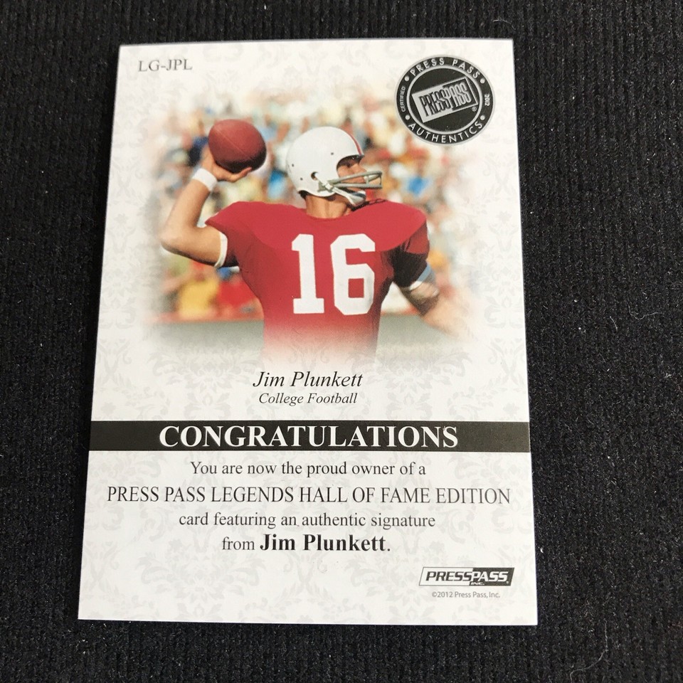 2012 Press Pass Legends Jim Plunkett Hall of Fame Purple Auto Autograph ...