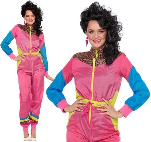 Ladies 80s 1980s 80's Colour Block Ski Shell Suit Fancy Dress Costume ...