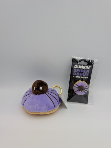 Dunkin Spider Donut Plush Keychain + Straw Buddy 2025 Halloween Limited ...