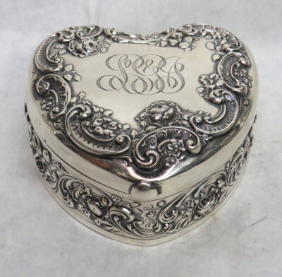 WONDERFUL RARE 1890's GORHAM STERLING SILVER HEART SHAPE JEWELRY BOX | eBay