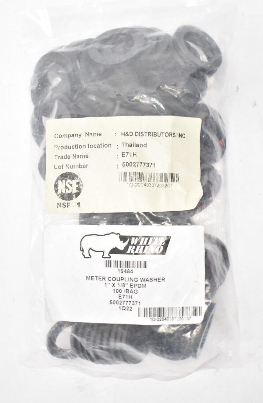Lot of 100 White Rhino Meter Coupling Washers 1" x 1/8" EPDM E71H 19484 ...