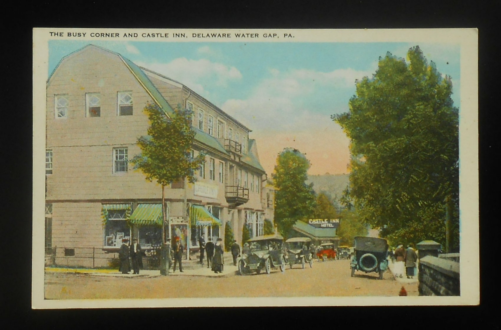 1910s Busy Corner and Castle Inn Hotel Antique Cars Store Delaware ...