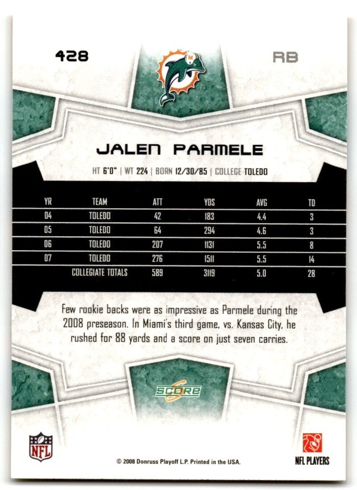 2008 Score Super Bowl Gold Version Jalen Parmele RC Tampa Bay ...
