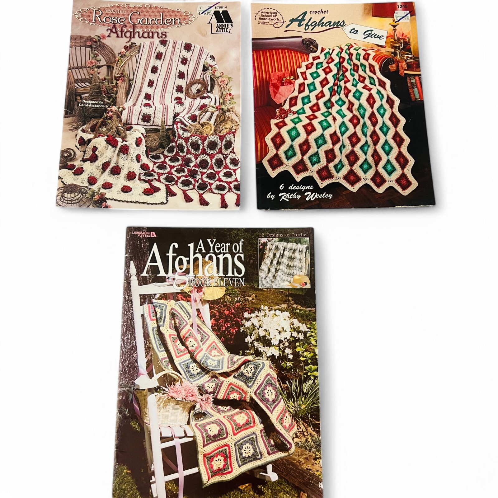 Lot of 3 Crochet Afghan Pattern Books – Rose Garden, Afghans to Give, A ...