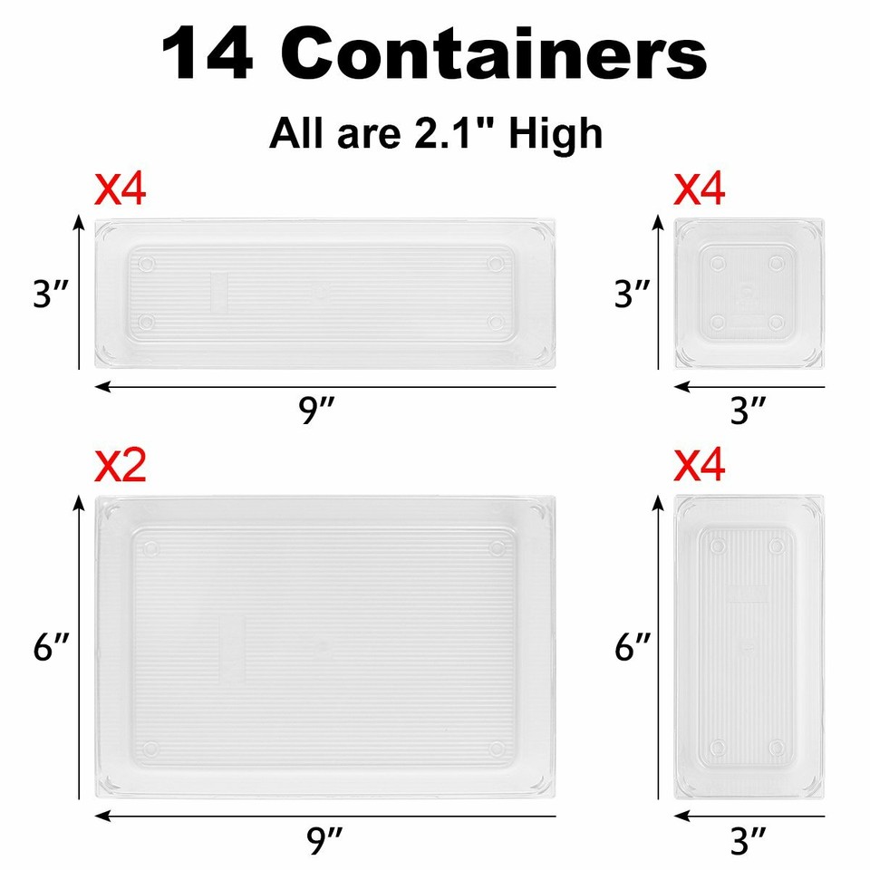 14pcs Clear Plastic Drawer Organizer Tray for Vanity Cabinet Home ...