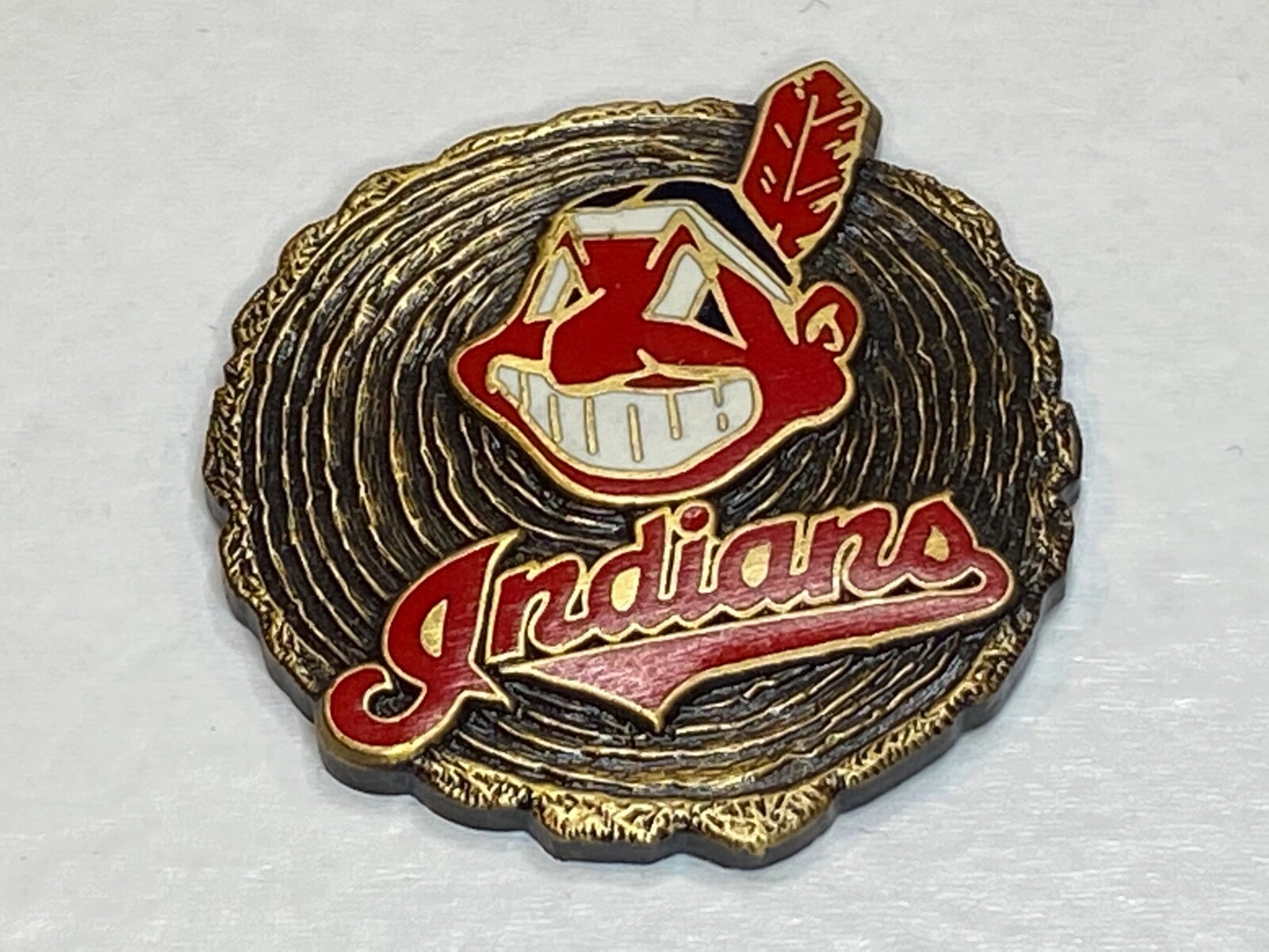 Vintage Cleveland Indians Lapel Hat Pin Chief Wahoo Tree Stump Wood ...