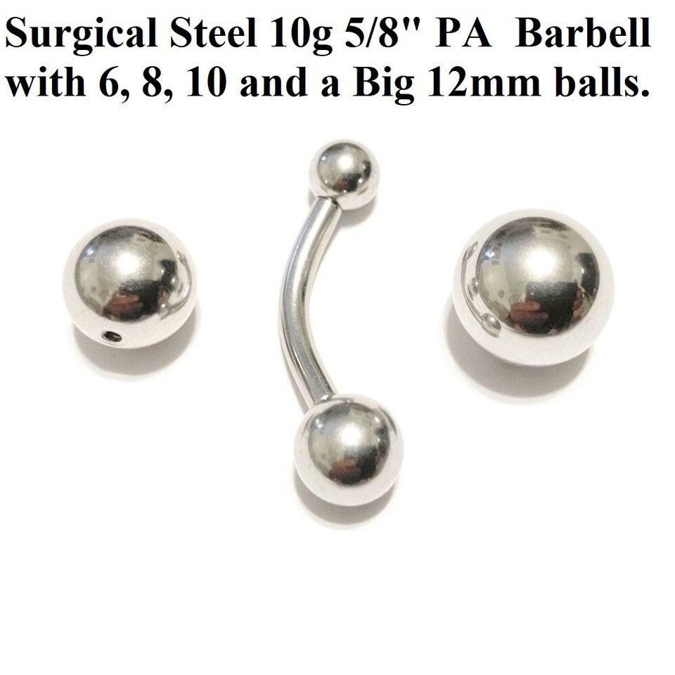 Surgical Steel 10g 5/8" 6, 8, 10 and BIG 12mm SOLID BALLS PA Barbell ...