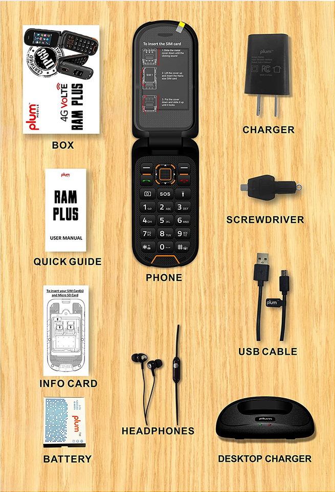Plum RAM Plus | 4G LTE Unlocked Rugged Flip Phone | Orange | Dual SIM ...
