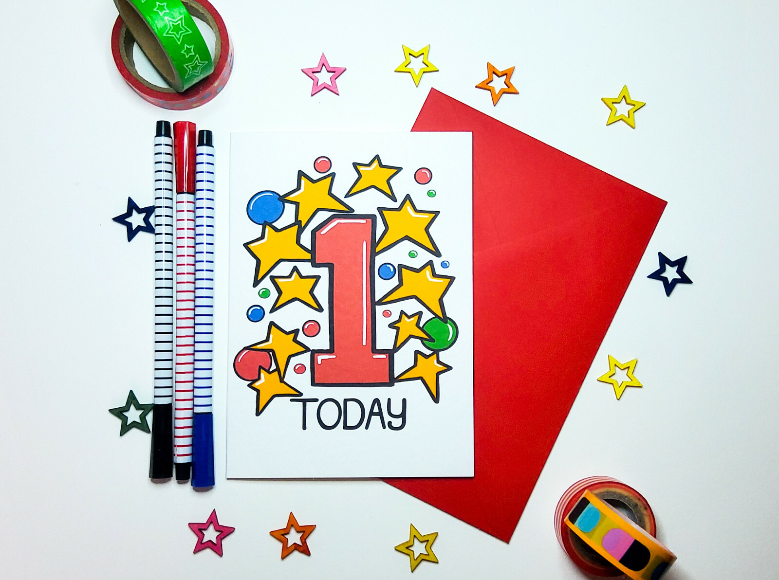 1 ONE TODAY Birthday Card PINK Bubbles 1st Year old card Child Todder ...