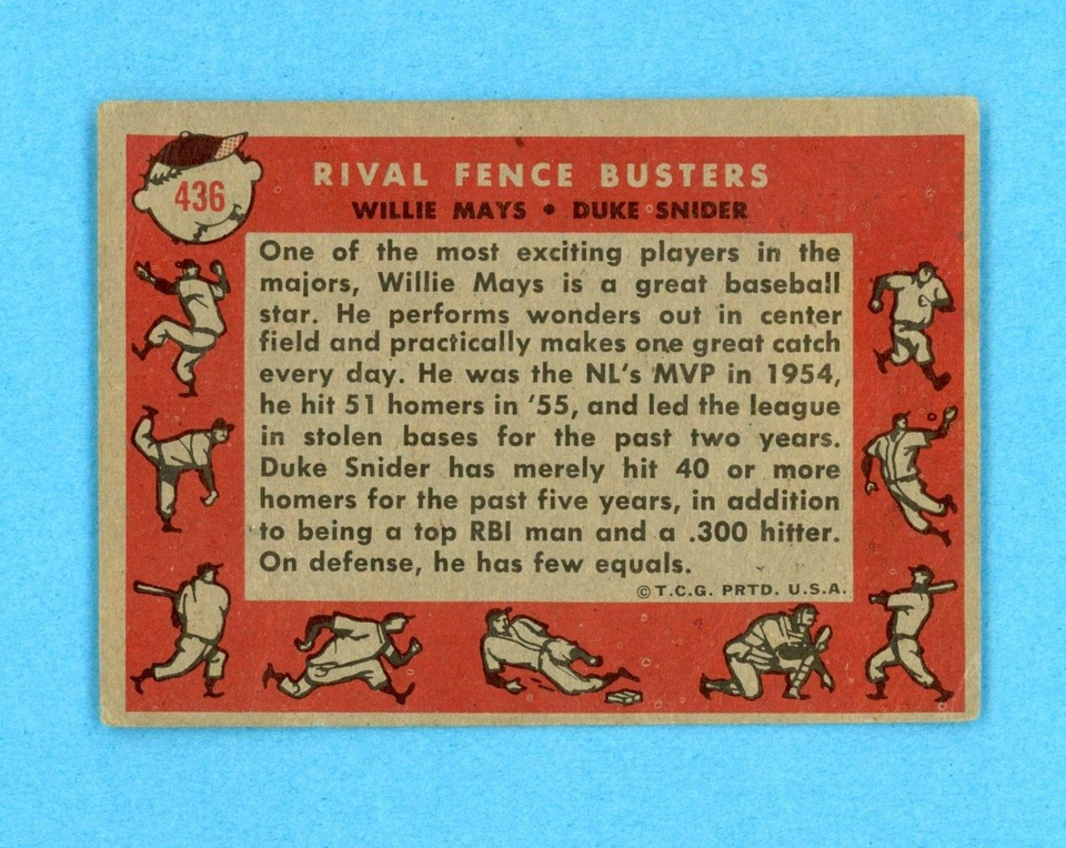 1958 Topps #436 Rival Fence Busters Mays - Snider Baseball Card Low ...