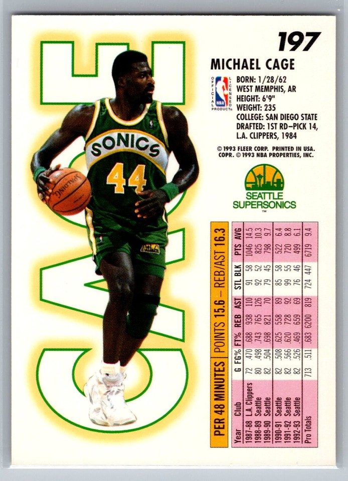 Michael Cage 1993-94 Fleer BASKETBALL #197 Seattle SuperSonics | eBay