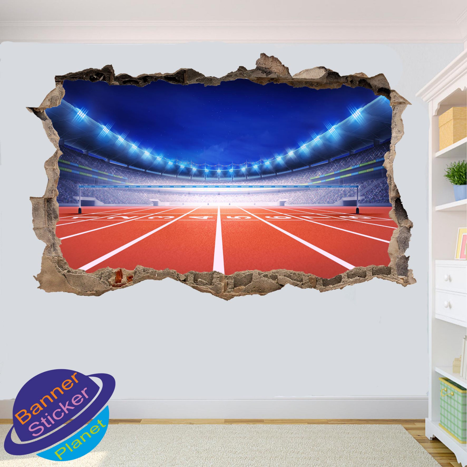 RUNNING TRACK ATHLETICS OLYMPICS WALL STICKERS 3D ART POSTER MURAL ...