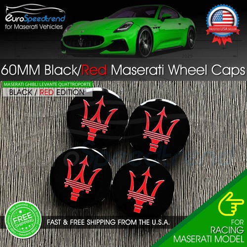 Maserati Black Red Wheel Center Cap 60mm Ghibli GTS Levante ...