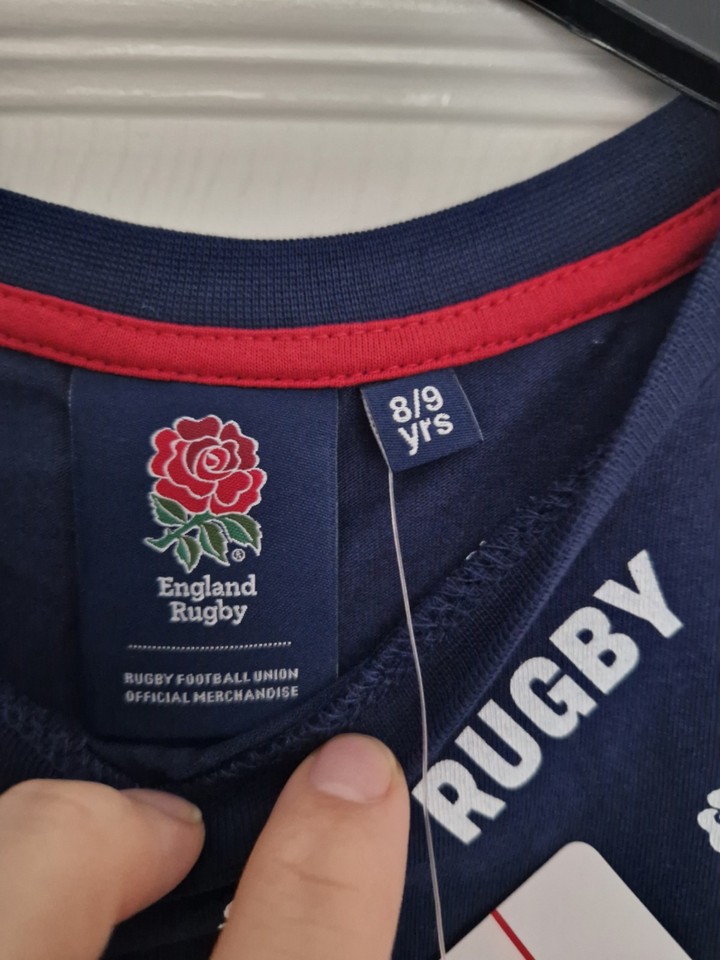 Boys England Rugby Repeat Print Navy T-Shirt. Age 8-9yrs 100% Cotton ...